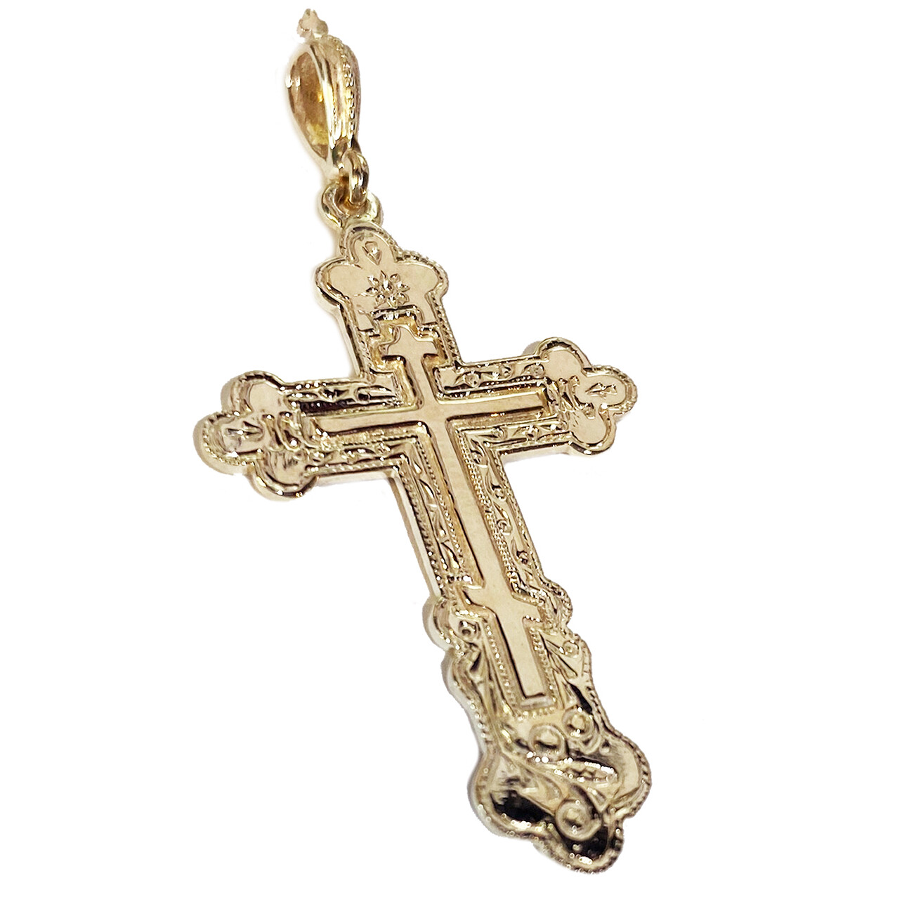 14 KT Gold Cross Three Barred "Save Us" NEW! 1 7/8"x1"