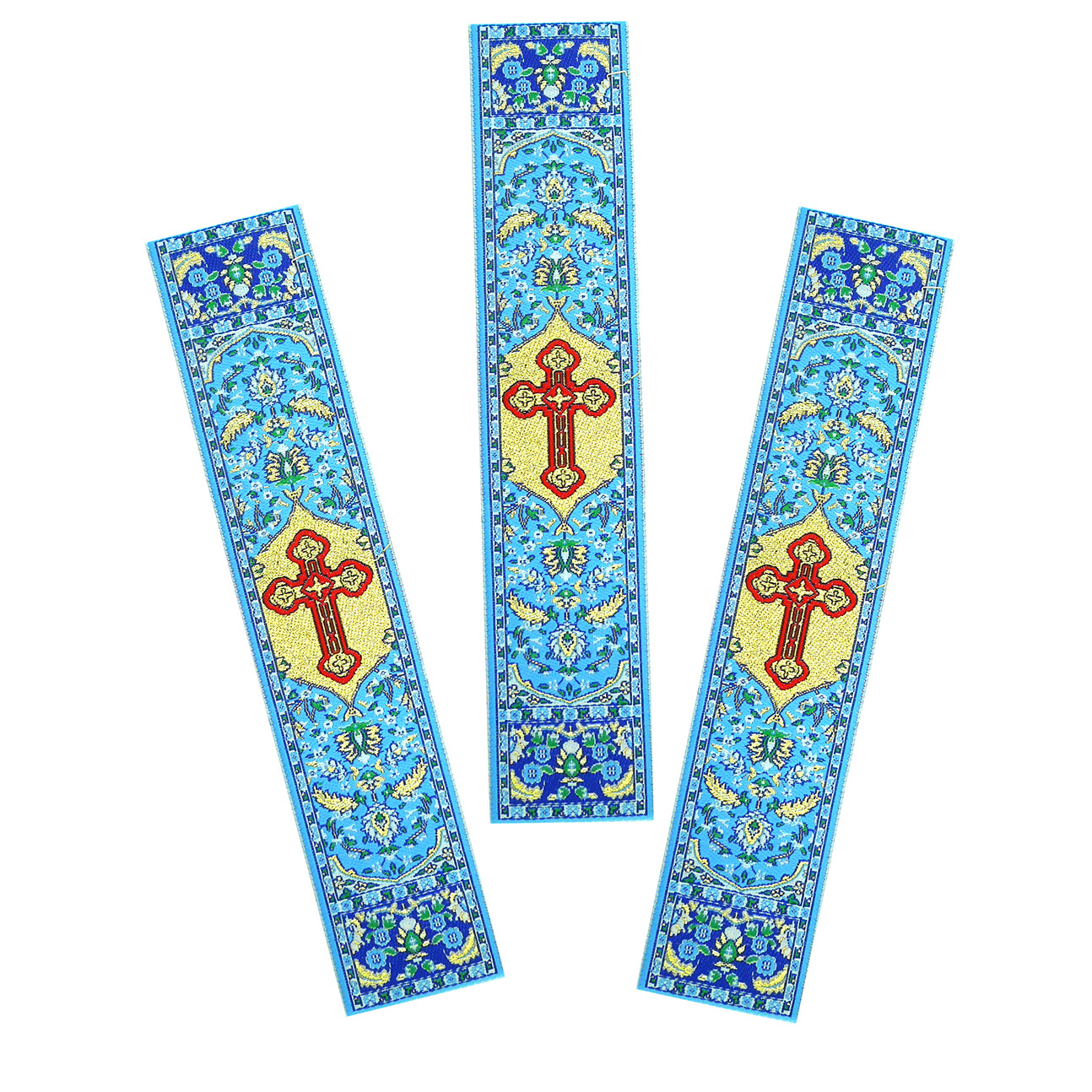 TBM95 Blue Byzantine Cross Book Marker New Tapestry Book Marker 9 1/8"x2"
