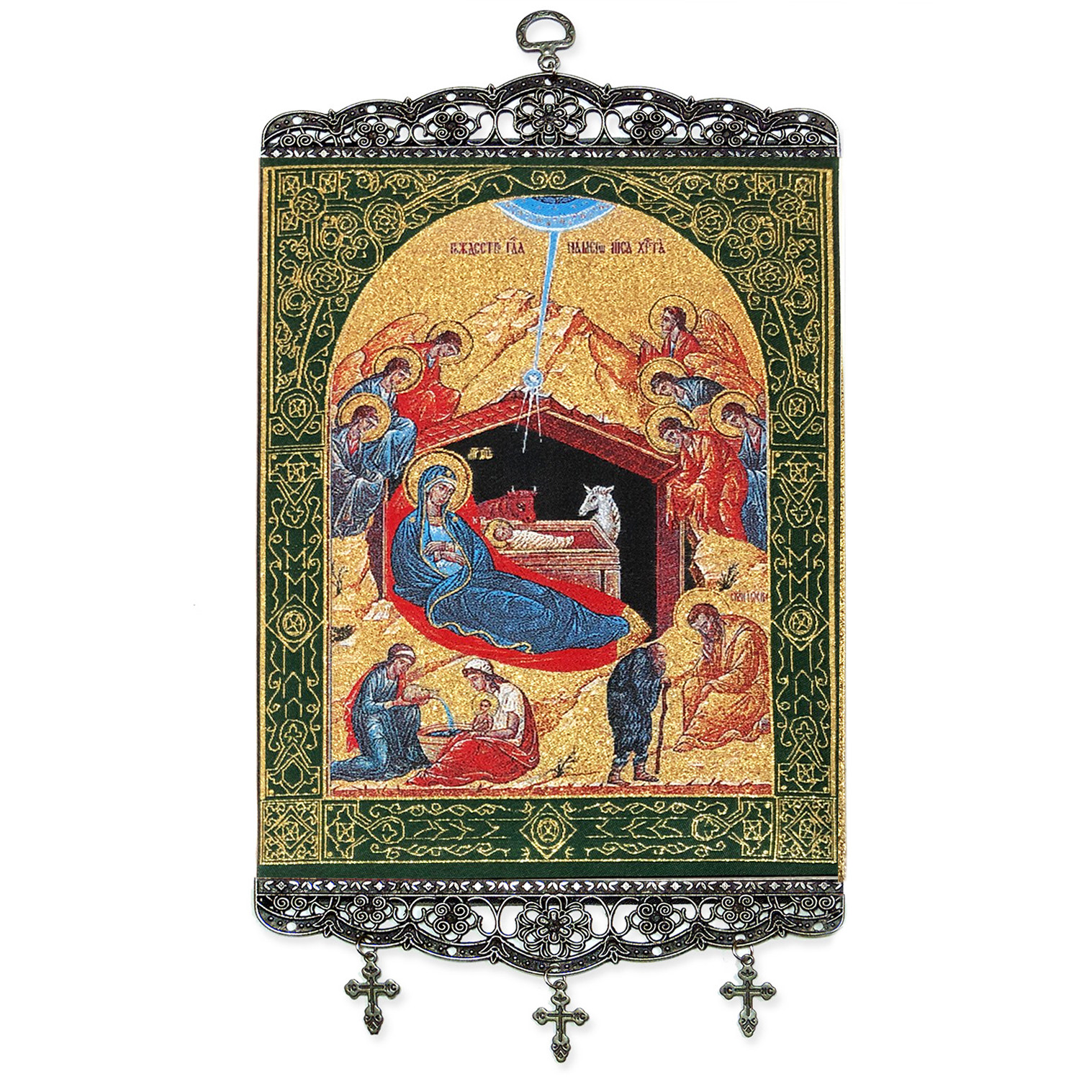 TL42 Our Lady of Guadalupe Large Size Tapestry Icon Banner W/Crosses 17"x8"