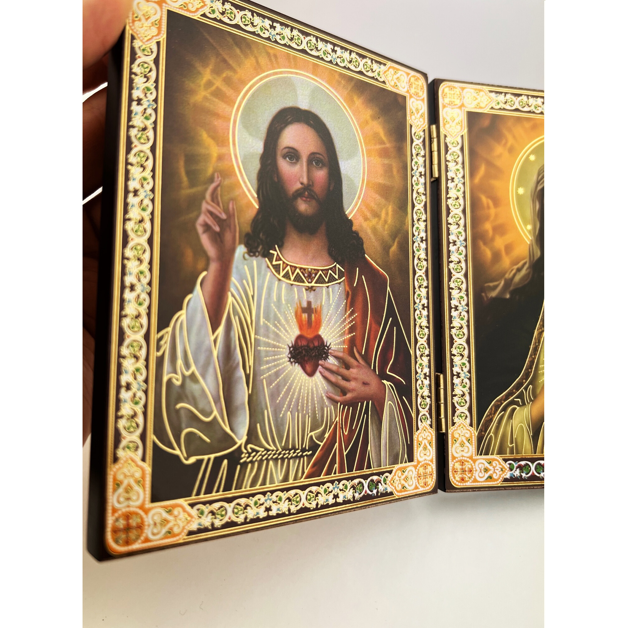 Icon Diptych - Gold Foil - Sacred Hearts of Jesus and Mary