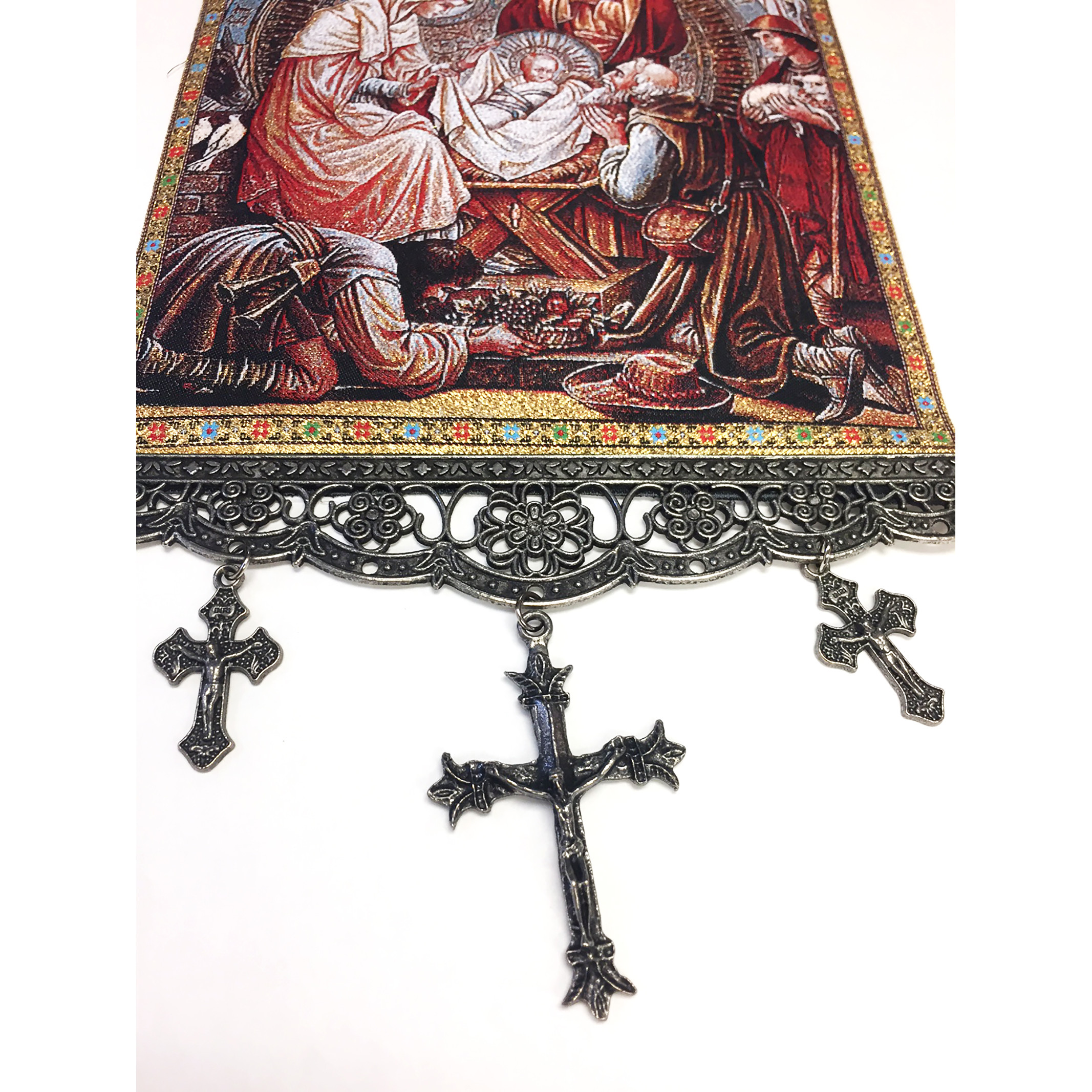 TL50 Nativity Of Christ Tapestry Icon Banner With Crosses 17"x8"
