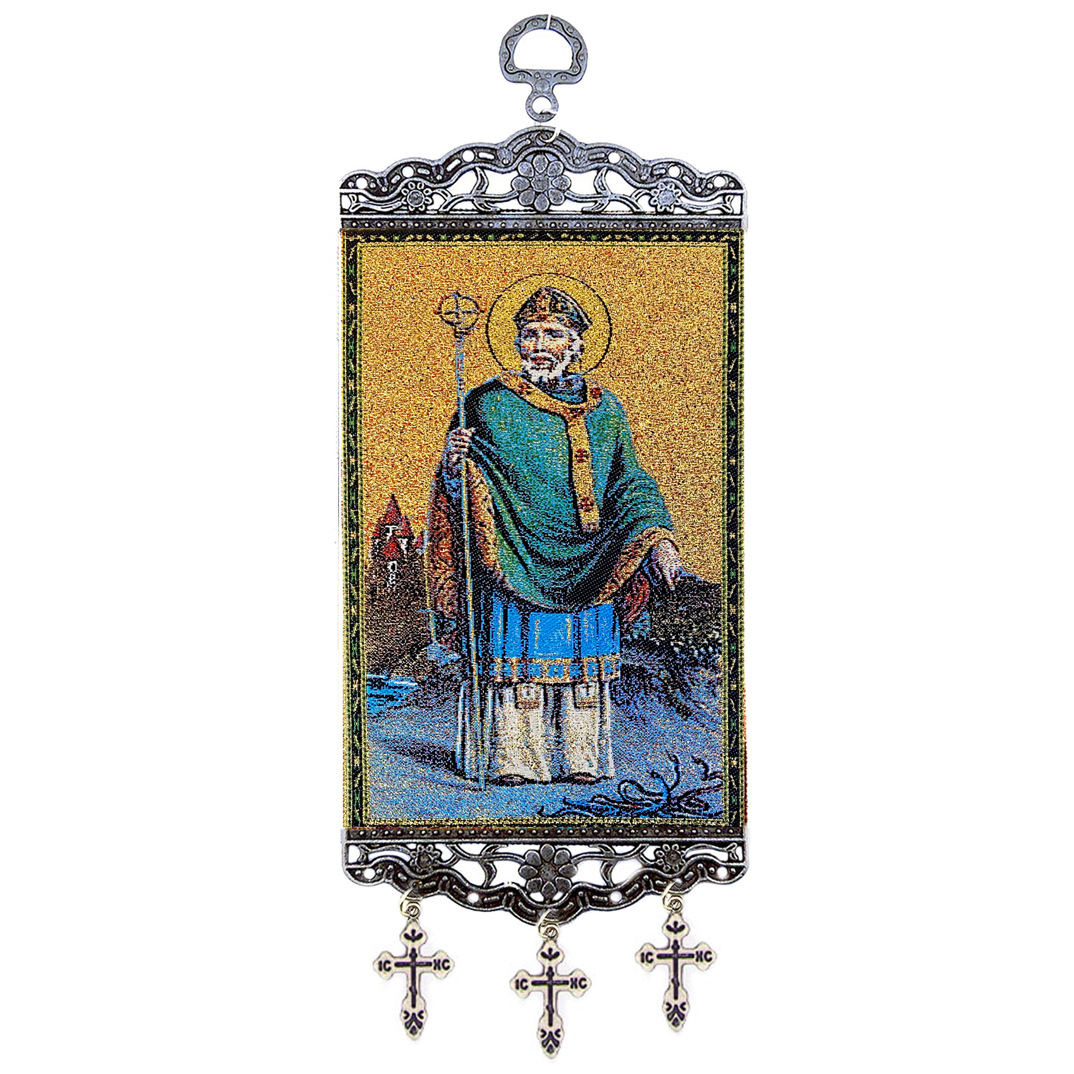 Saint Patrick Tapestry Icon Banner With 3 Hanging Crosses