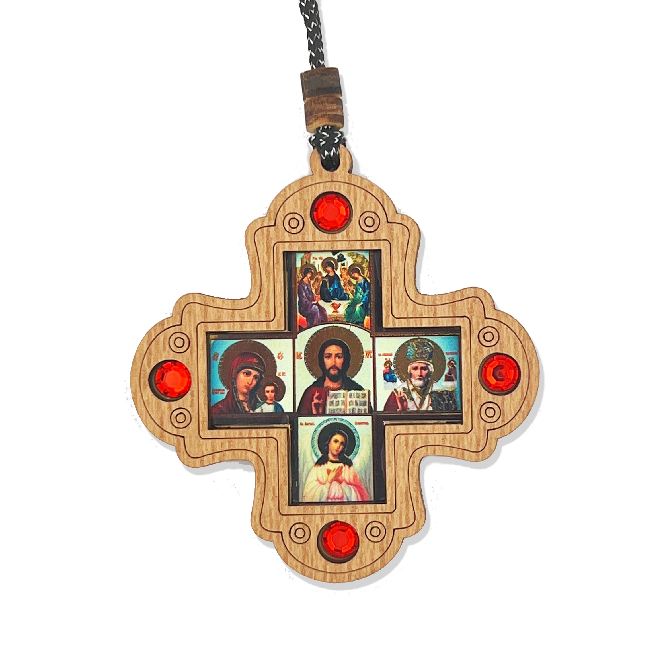 U78 Wood Icon Cross for Car or Room on Rope Icons - Trinity Virgin of ...
