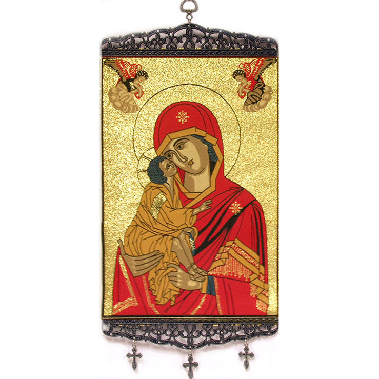TL22 Virgin Of Vladimir Tapestry Icon Banner Large 17"x8"